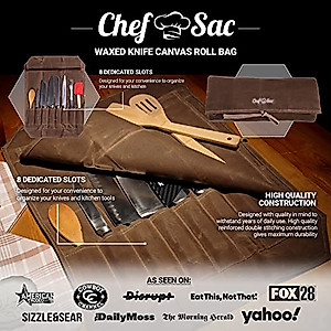 Chef Knife Waxed Canvas Knife Roll Bag| 8 Pockets for Knives & Kitchen Utensils Waterproof Material | Great Gift for Executive Chefs & Culinary Students (Green)