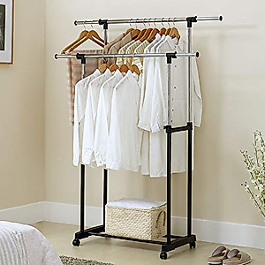 Safe Price 32" Adjustable Rolling Clothes Rack Double Bar Hanging Garment with Hanger Steel