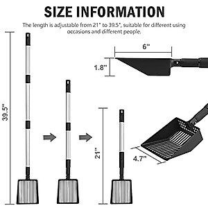 PUPTECK Metal Cat Litter Scoop - Long Handle Adjustable Kitty Litter Scooper with Deep Shovel, Stainless Steel & Non-Stick Cat Litter Sifter