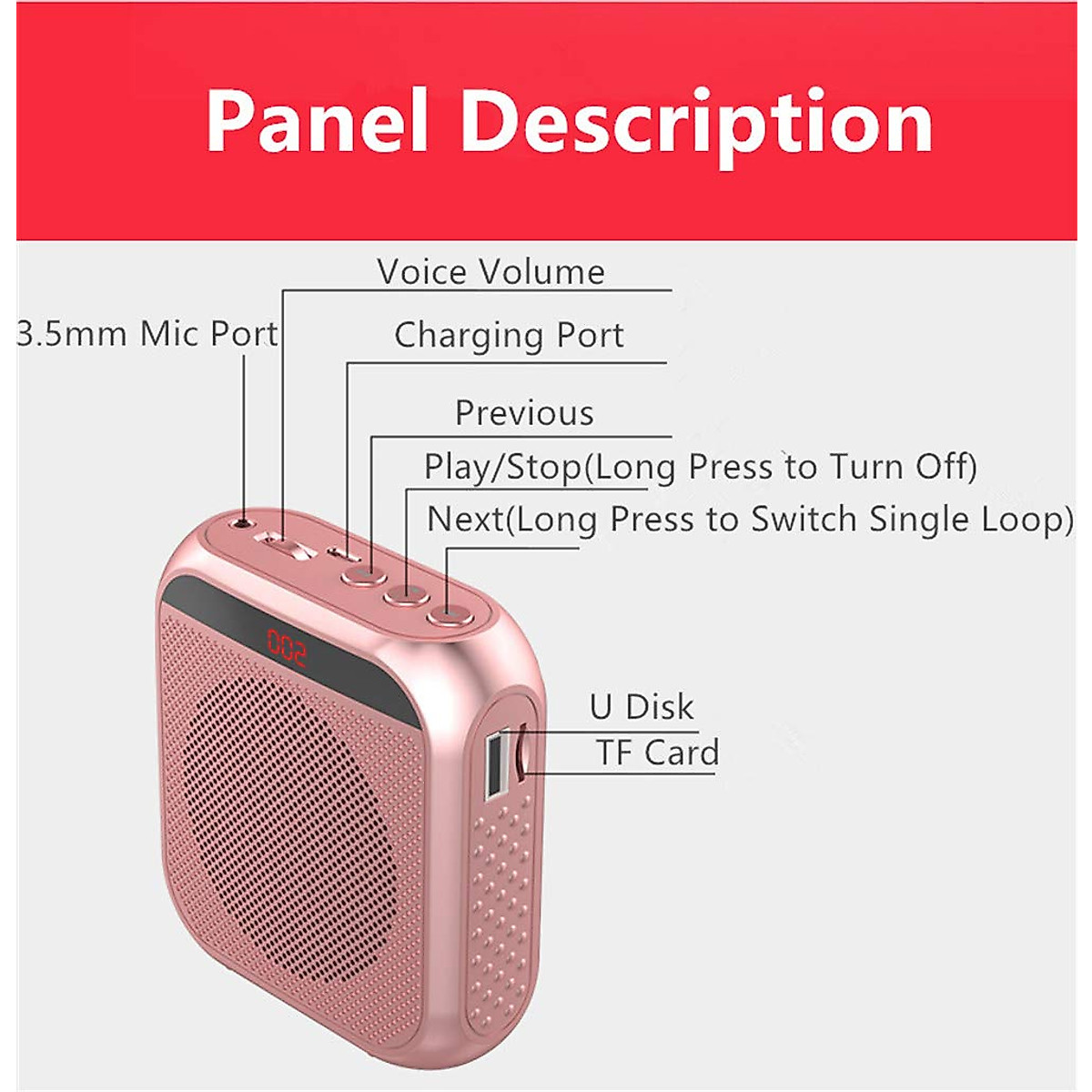 Portable Voice Amplifier with Wired Microphone Headset Rechargeable PA System Speaker Personal Microphone Speech Amplifier Power Amplifiers Loudspeaker for Teachers/Metting/Tour Guide (Rose Gold)
