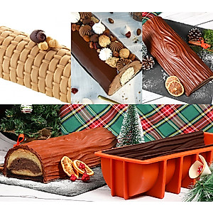 Webake Yule Log Cake Pan Silicone Yule Log Cake Mold with 2 Bark Mat, Christmas Cake Mold for Cake, Jello, Dessert, Great for Christmas