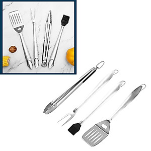4Pcs Grill Tools, Stainless Steel Grill Tool Set Hook Design Bbq Tool Set Portable Bbq Tools Sturdy Grilling Tools Set for Outdoor, Cooking, Camping, Grilling