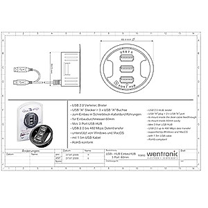 Goobay 93893 3 Port USB 2.0 Hi Speed in-Desk HUB