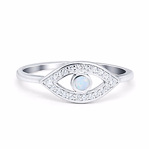 Blue Apple Co. Lab Created White Opal Size-6 Evil Eye Ring Round Simulated Cubic Zirconia 925 Sterling Silver