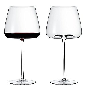 Wine Enthusiast Fleur Pinot Noir Wine Glass – Hand Blown Wide Bowl Glassware with Long Stem for Red Wine Tastings (Set of 2)