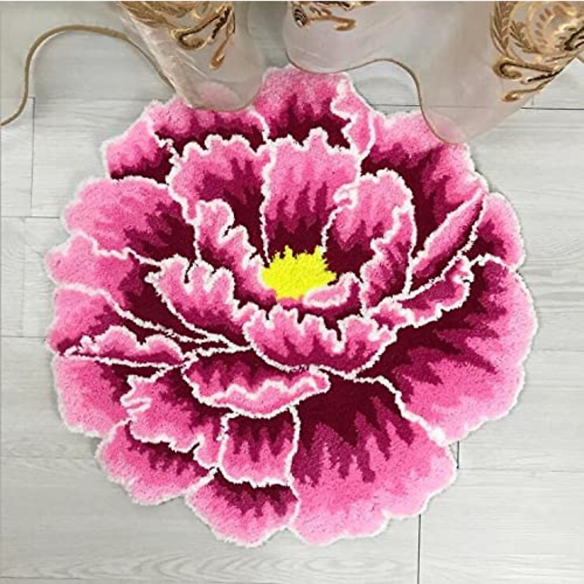 Judy Dre am Pink Peony Flower Area Rugs for Bedroom Kitchen Bathroom Floral Round Rugs Soft Bath Rug Mat Modern Washable Non-Slip Shower Bathtub Mat for Christmas Home Party