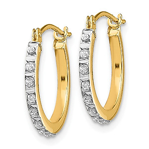 Solid 14k Yellow Gold Diamond Fascination Small Hinged Leverback Hoop Earrings (1mm x 15mm)