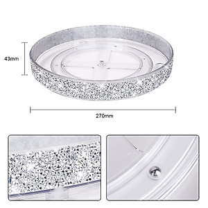 Sugarchef Clear Lazy Susan Turntable Display Tray with Rhinestone Non-Skid Kitchen Storage Spice Rack Organizer for Condiments Countertop Bathroom Organization,2 Pack