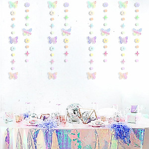 Iridescent Butterfly Girl-Birthday Party-Decorations Garland-Streamers - 52Ft Baby Shower Bachelorette Holographic Hanging Banner Decor,Engagement Garden Classroom Pastel Glitter Backdrop Huglony