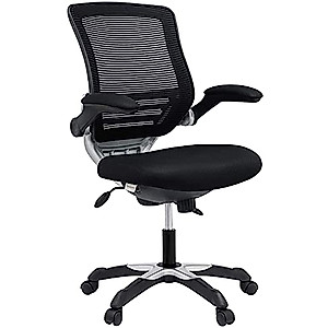Modway Edge Mesh Back and Mesh Seat Office Chair In Black With Flip-Up Arms in Black