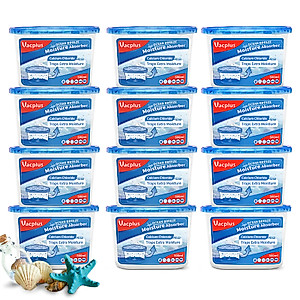 Vacplus Moisture Absorbers 12 Pack, 10.5 Oz, Humidity Absorber Boxes Attracts Extra Moisture from Your Bathroom, Closet, Kitchen, Dehumidifier, Odor Eliminator for Closet (Ocean Scent), Light blue