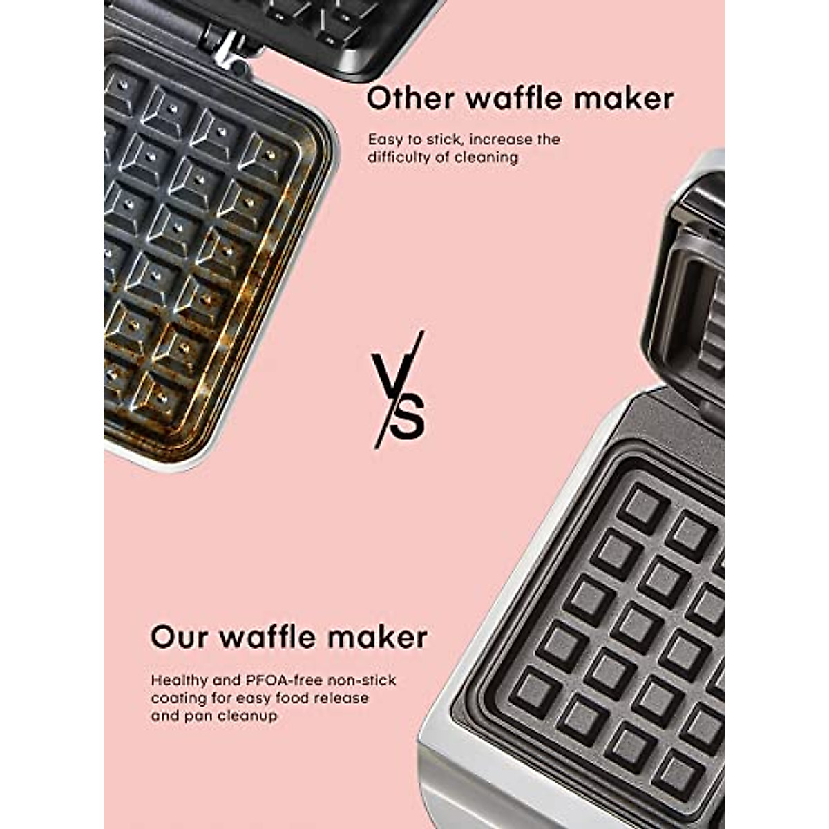 FOHERE Waffle Maker Belgian 1000W, 2 Slice Waffle Iron with Browning Control, Nonstick Plates, Indicator Lights, Cord-Storage