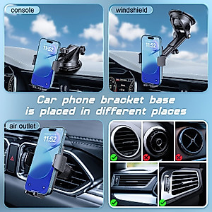 SUUSON Car Phone Holder Mount【Upgraded】-【Bumpy Roads Friendly】 Phone Mount for Car Dashboard Windshield Air Vent 3 in 1,Hand Free Mount for iPhone 14 13 12 Pro Max Samsung All Cell Phones