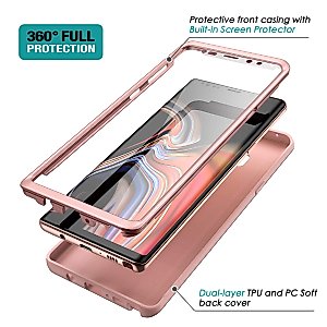 SURITCH Case for Samsung Galaxy Note 9,【Built in Screen Protector】【Support Wireless Charging】 Soft TPU Back Cover+PC Bumper Full Body Protective Case Shockproof for Note 9 Case 6.4"(Rose Gold)
