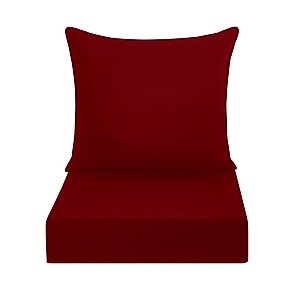 downluxe Outdoor Deep Seat Cushions Set, Waterproof Memory Foam Patio Furniture Cushions with Zipper for Outdoor Chair Sofa, 24" x 24", Burgundy, 2 Piece Set