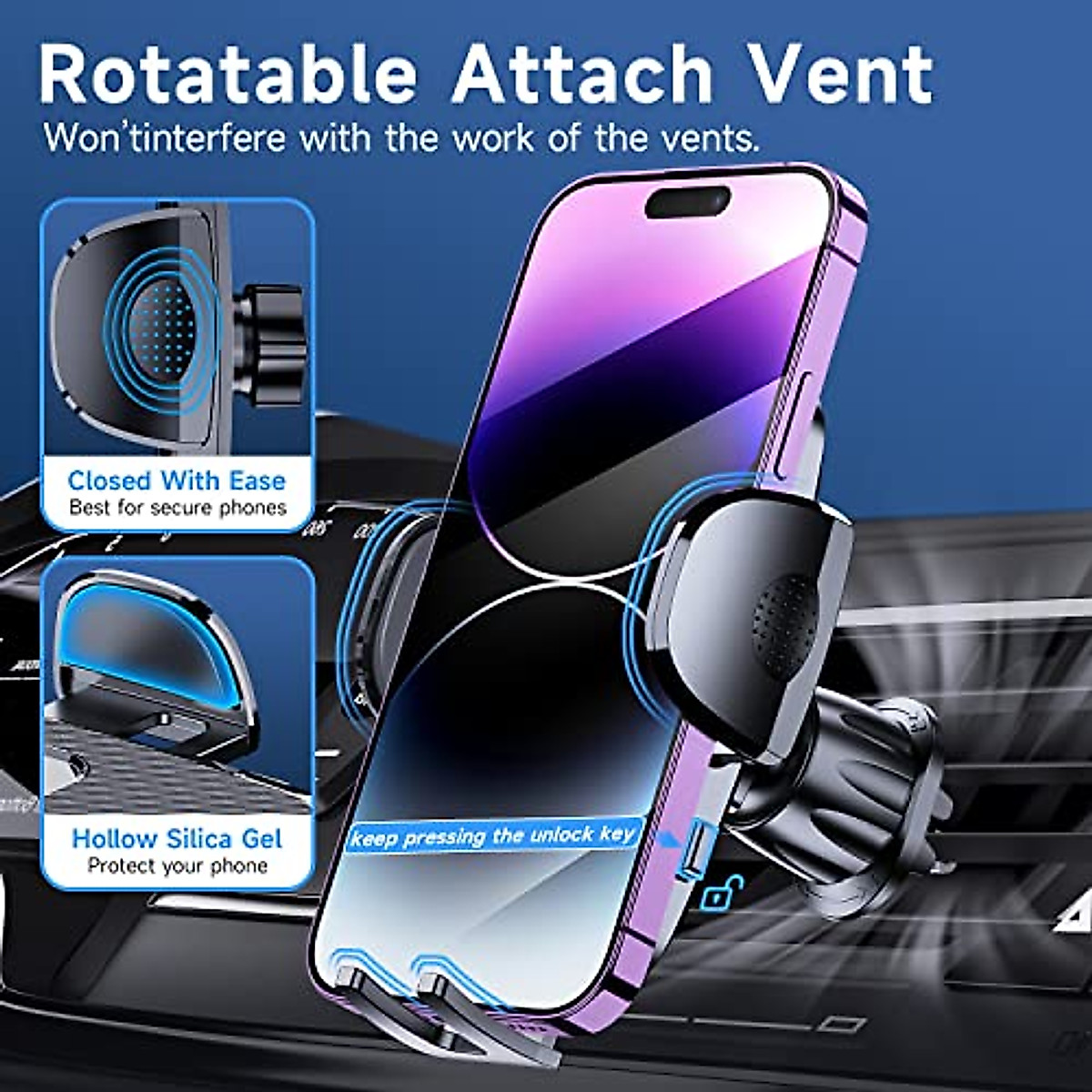 MMY [4 in 1 Phone Mount for Car,Car Phone Holder Mount + [Strong Magnets] Magnetic Phone Holder for Car, [Super Stable & Easy] Upgraded Car Vent Phone Mount Compatible with All Smartphones