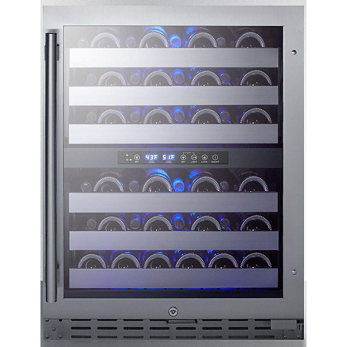 Summit Appliance ALWC532 24" Wide Built-In Wine Cellar, ADA Compliant; 46 Bottles; Automatic Defrost; Glass Door; Full-extension Shelving; Digital Control Panel; Interior Lighting