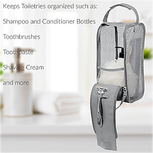 Simplify Hanging Mesh Toiletry Bag | Travel Organizer | Perfect for Dorm | Gym | Back to School | Shampoo | Shower Accessories | Grey