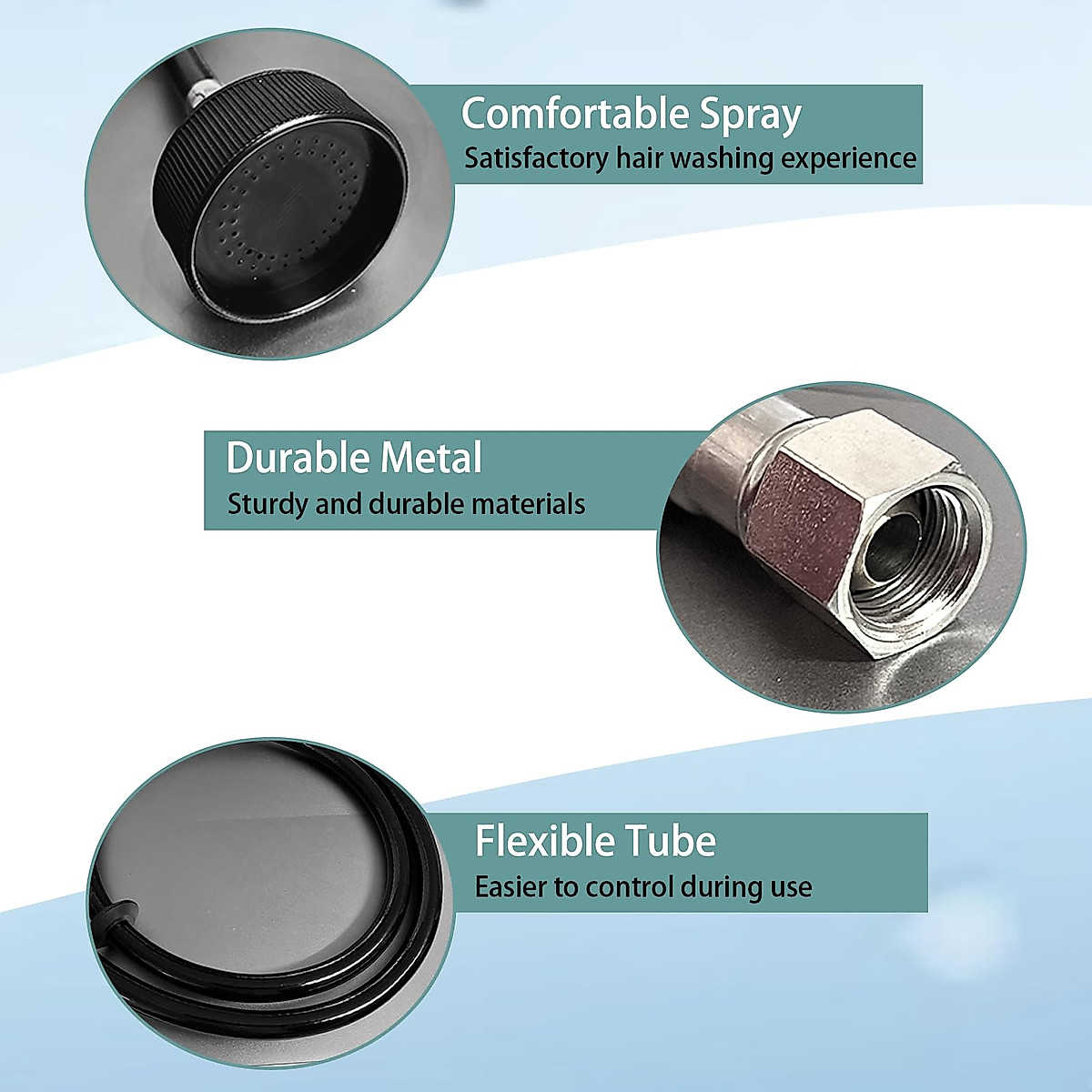 2 Packs Shampoo Bowl Hose and Sprayer, Salon Spray Head with Rubber Hose to Attach Shampoo Bowl Faucet Vacuum Breaker, Sink Replacement Part for Salon, Barber Shop, Spa, 1/4" Thread