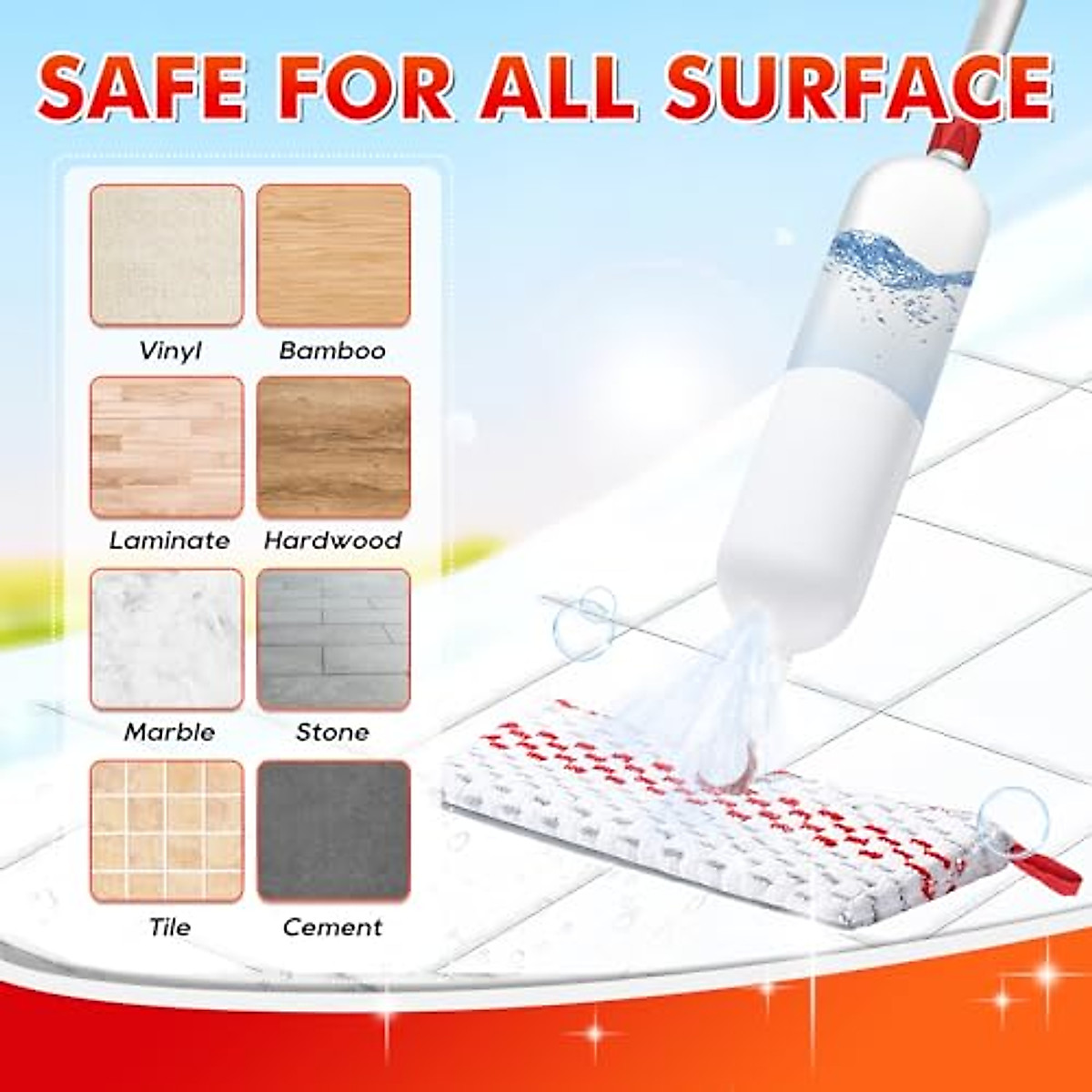 Spray Mop for Floor Cleaning, Dust Wet Mops for Floor Cleaning with 2 Washable Double-Sided Microfiber Pads, 650ML Refillable Bottle, Dry Wet Floor Mop for Hardwood Laminate and More Floors