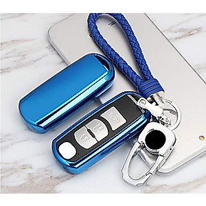 Xotic Tech Blue Soft TPU Key Fob Shell Skin Cover, Compatible with Mazda 3 5 6 8 CX-30 CX3 CX5 CX7 CX9 MX5 Miata Smart Keyless Entry Key