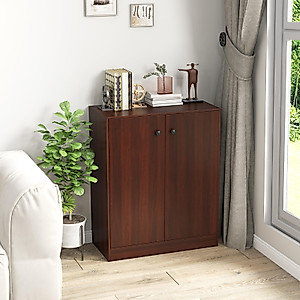 LOKO 2-Door Storage Cabinet, Modern Floor Cabinet with 3-Tier Shelf, Freestanding Side Cabinet with Anti-Toppling Device, Storage Organizer for Living Room, Kitchen, Dining Room, Entryway (Brown)