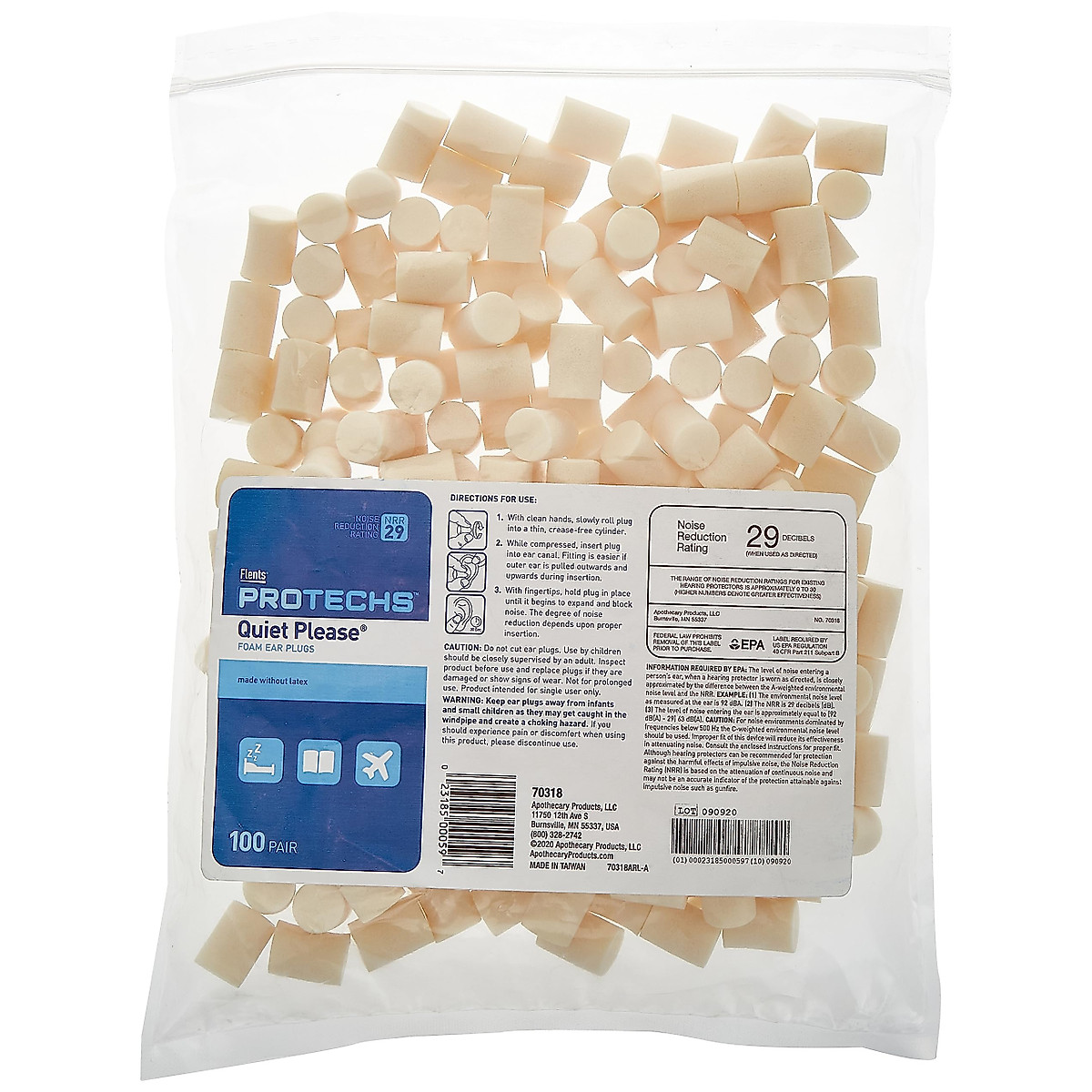 Flents Ear Plugs, 100 Pair for Sleeping, Snoring, Loud Noise, Traveling, Concerts, Construction, & Studying, Foam Earplugs, NRR 33 **New Formula**