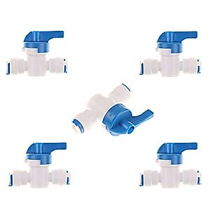 5Pcs 1/4'' Inline Ball Valve Quick Connect Shut Off for RO Water Reverse Osmosis