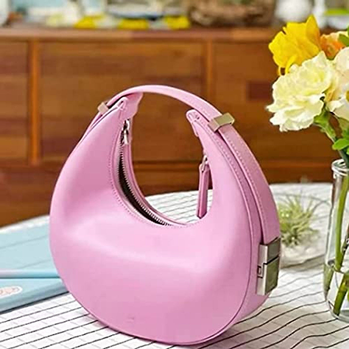 HDHTB Crescent Hobo Bag for Women Y2k Underarm Purse Top Handle Dumpling Handbag with Zipper (pink)