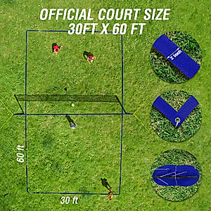 Patiassy Heavy Duty Portable Outdoor Volleyball Net with Steel Wire Rope and 2 Inch Boundary Professional Volleyball Set for Backyard with Adjustable Aluminum Poles, 10mm Guy Lines and Winch System