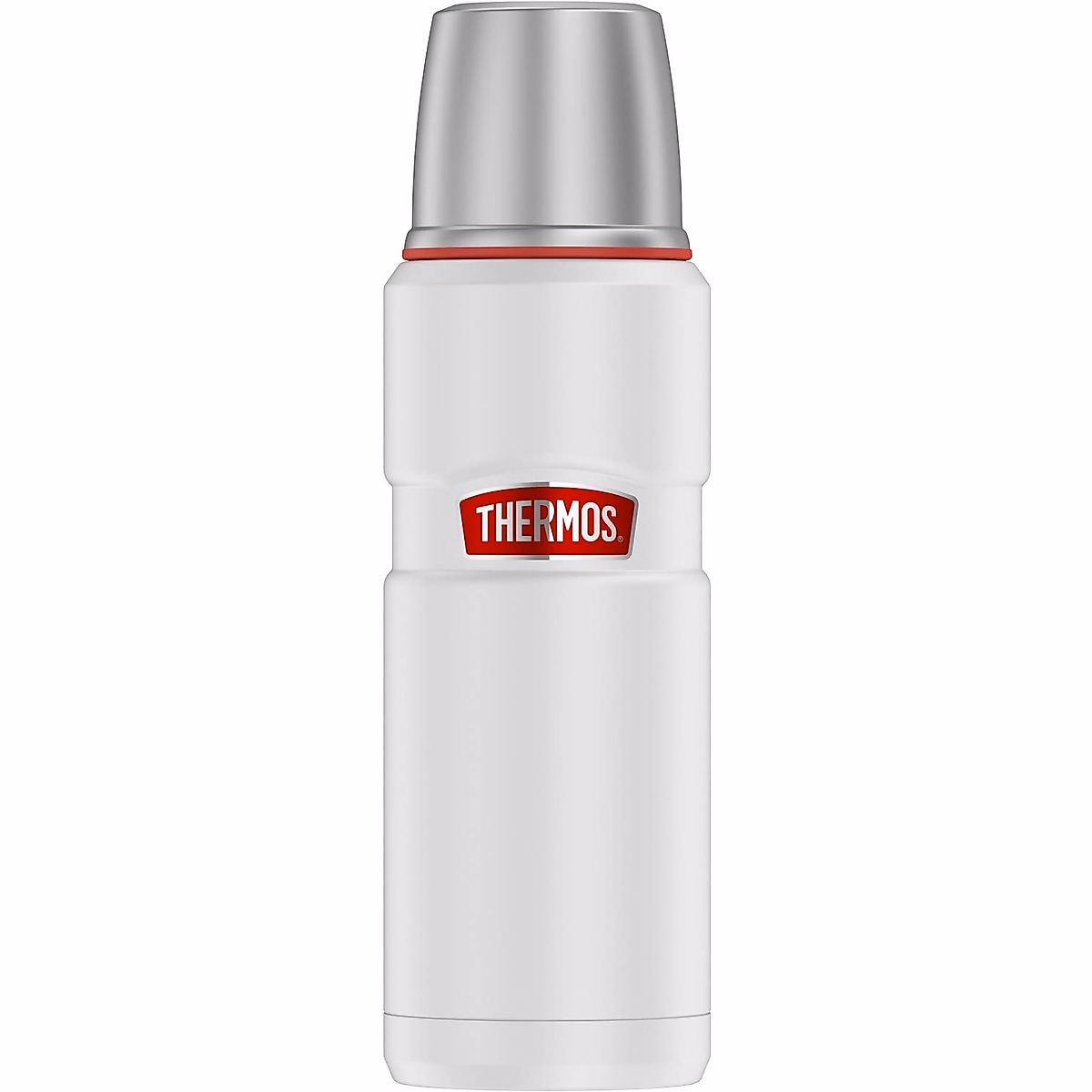 Thermos SK2000WHR4C Stainless King 16 Ounce Compact Bottle, Red Cap, White