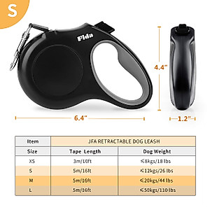 Fida Retractable Dog Leash, 16 ft Dog Walking Leash for Small Dogs up to 26 lbs, 360° Tangle Free, Black