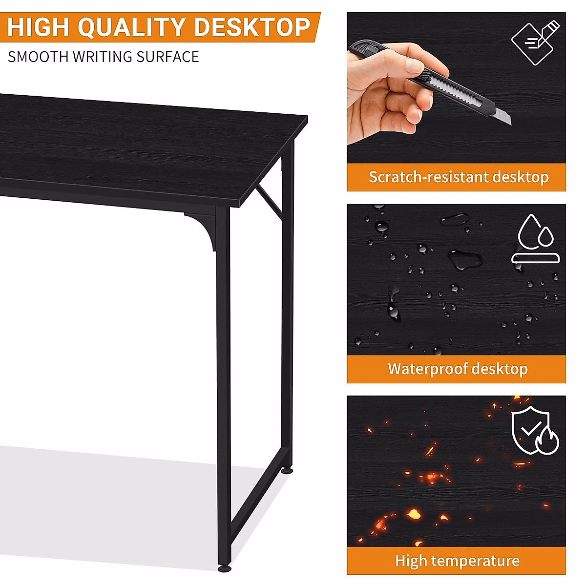 BLKMTY 47" Computer Desk Home Office Desk Writing Desk Wood PC Study Table Work Desk Modern Simple Style Laptop Table with Metal Frame and Smooth Tabletop for Workstation Bedroom Desk, Black