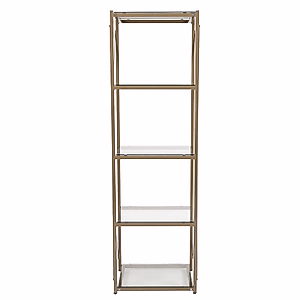 Flash Furniture Mar Vista Collection 4 Shelf 64"H Cross Brace Glass Bookcase in Matte Gold