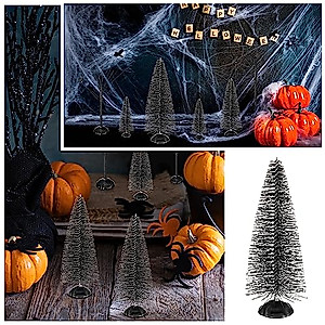 12 Pieces Christmas Village Trees Tabletop Mini Snow Model Frost Bottle Brush Trees Halloween Winter Tabletop Displays Miniature Village Christmas Decor Accessory Figurine(Classic Style)