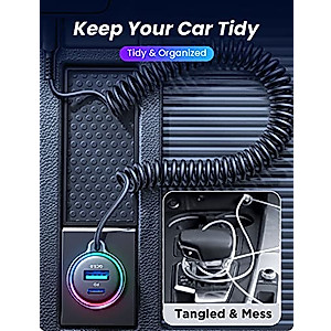 USB C Car Charger, 60W Super Fast Car Charger PD& QC3.0 with 5ft 30W Super Fast Type C Coiled Cable, Car Charger for Samsung Galaxy S23/S22/S21/Google Pixel/Moto/LG/Android, iPad Pro