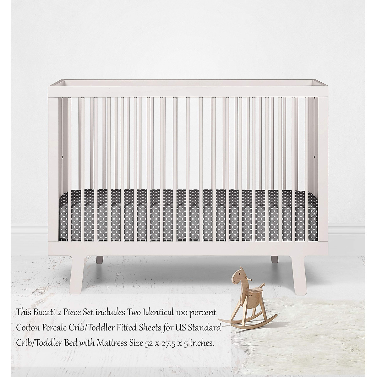 Bacati - 2 Pack Mix and Match Pin Dots Neutral 100% Cotton Universal Baby US Standard Crib or Toddler Bed Fitted Sheets (Pin Dots, Grey)