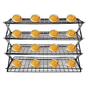 Cooling Rack, 4-Tier Upgraded Collapsible Cooling Rack Portable Foldable Camping Shelf Adjustable Stackable Roasting Cooking Drying Wire Cooling Rack for Cookies Cake Baking