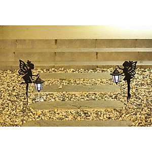 CHUANGFENG Metal Fairy Stake Solar Light Outdoor Decoration Garden Solar Fairy Stake Statues Decor with Solar Lanterns for Lawn Patio or Courtyard Decor 2 pcs