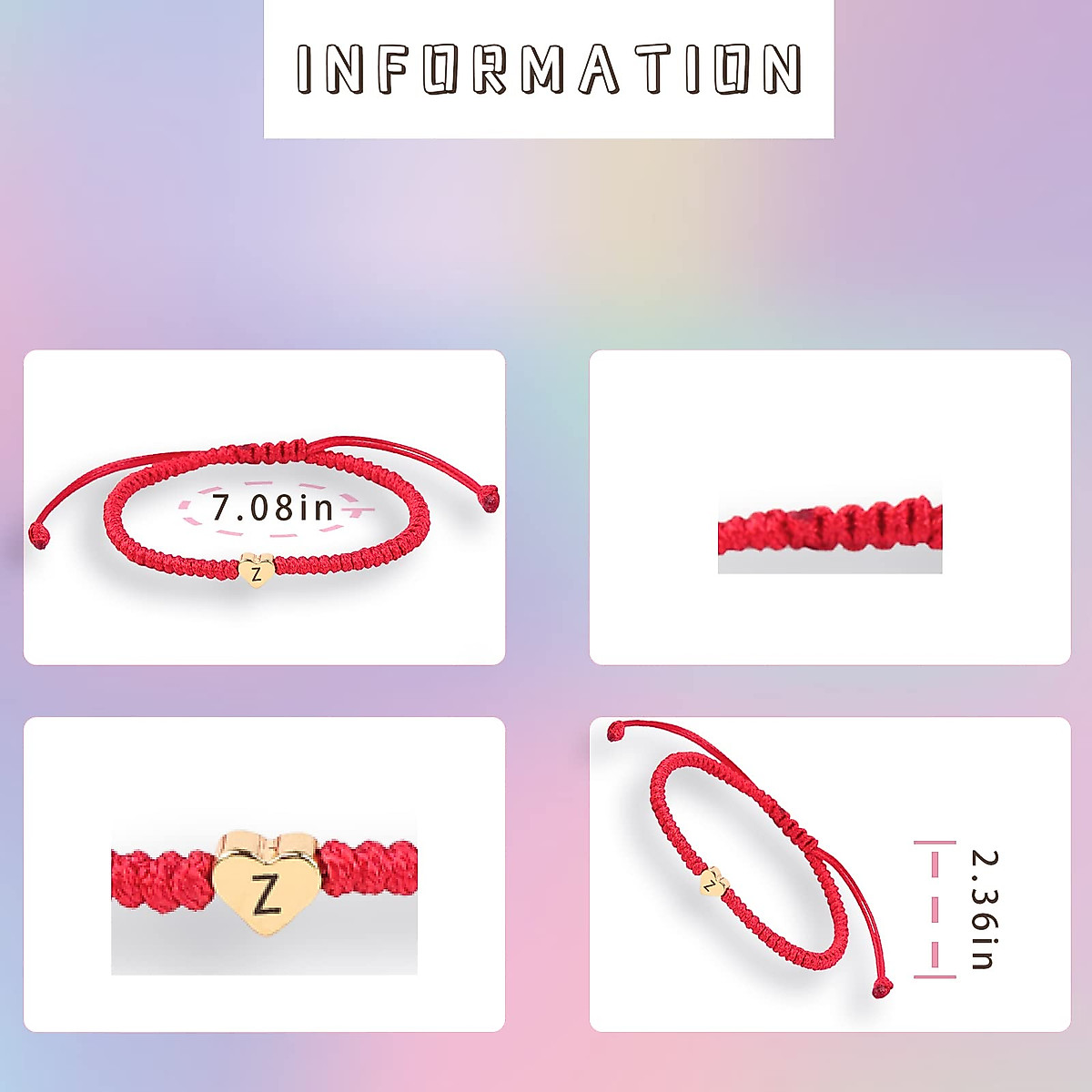 Initial Bracelet Gold Heart Love Charm Initial Bracelet Red Initial C Letter Bracelets Handmade Adjustable Rope Bracelets for Girls Boy Mom Birthday Gifts (C)