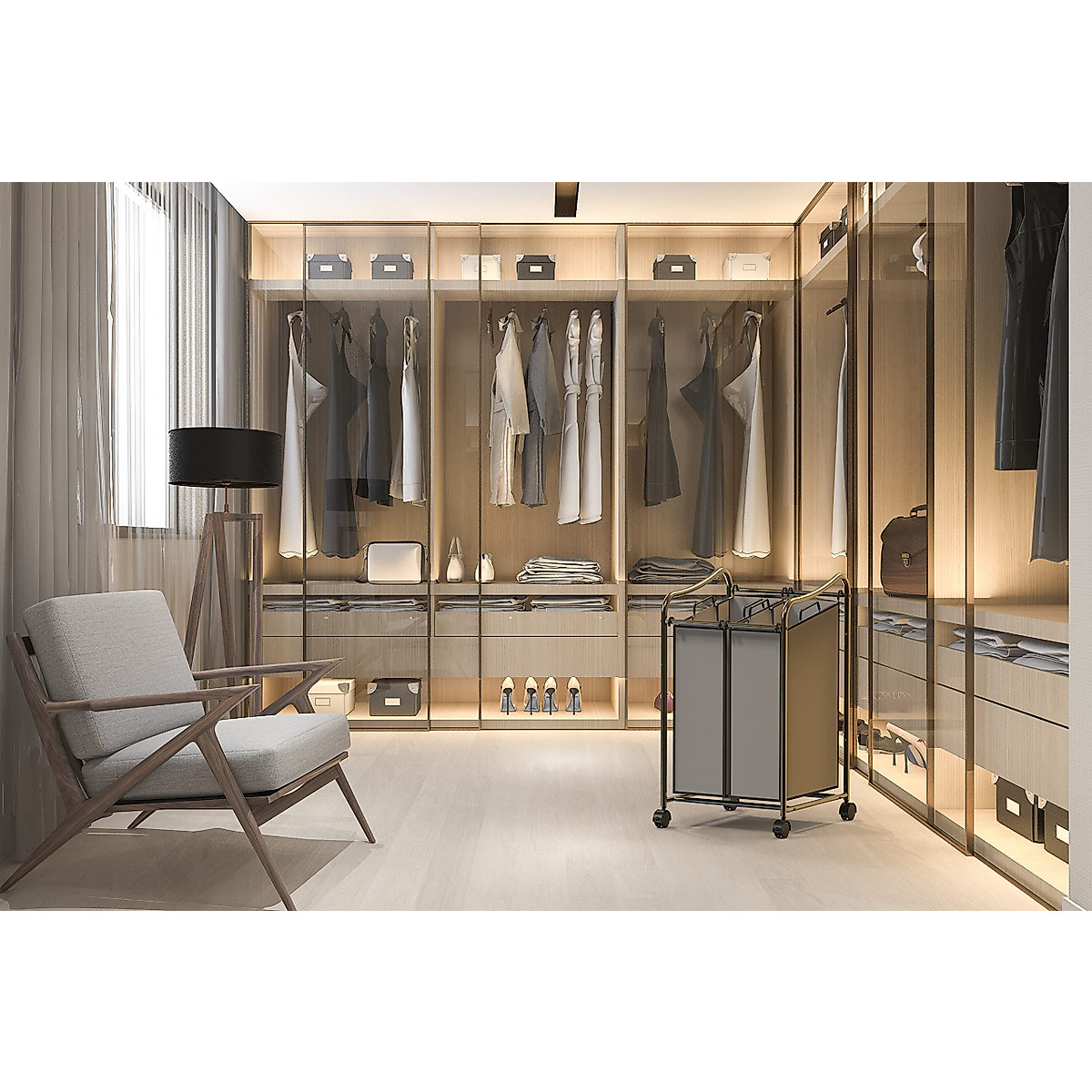 Simple Houseware 2 Bags Laundry Sorter, Dark Grey