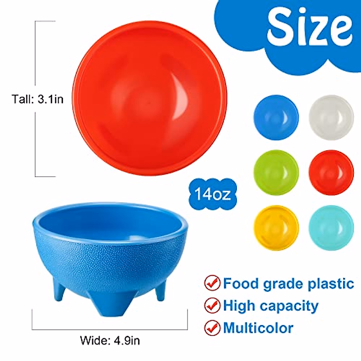 Set of 24 Salsa Bowls for Party Multi Color Plastic Salsa Guacamole Bowls 13.5 oz Mexican Dip Bowls Salsa Serving for Dipping Sauces Guacamole Nuts Candy Taco Party Bar, Dishwasher Safe