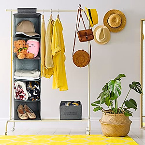 2 Pcs 5-Shelf Hanging Closet Organizer and 4 Pcs Removable Drawers, 11 x 11 x 39 Inch Hanging Storage Organizer Hanging Shelves for Closet Bedroom Dorm College Room, Clothes Socks Underwear Hat