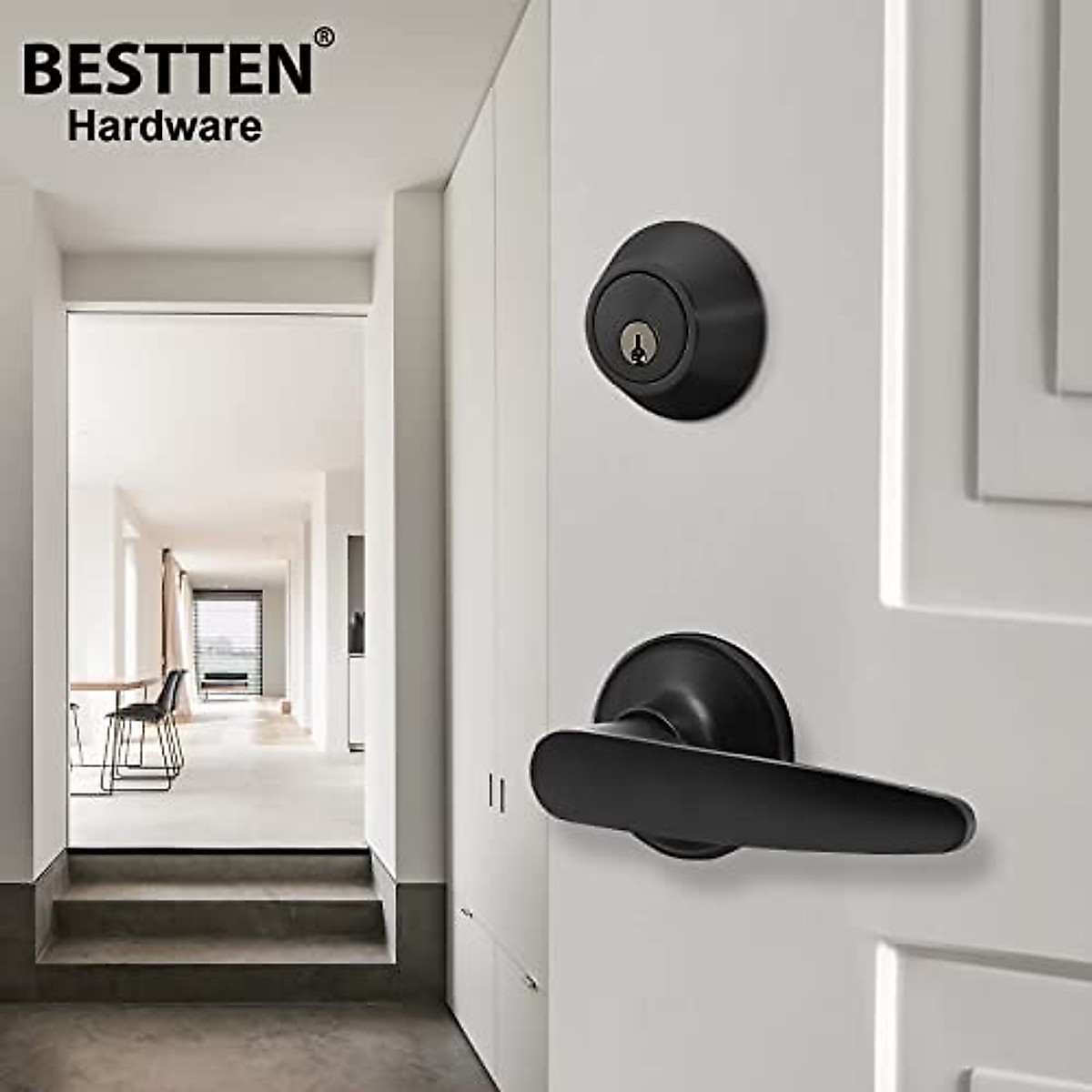 BESTTEN Single Cylinder Deadbolt, Dead Bolt for Front Door and Garage Door, Keyed One Side, Thumb Turn Inside, Matte Black Finish