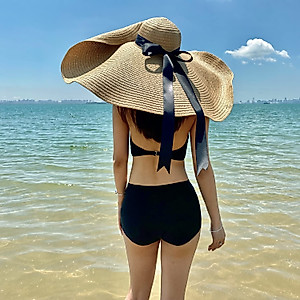 KEYDUACU Oversized Women's Beach hat, 31.5 inch (80cm) Wide Brim Foldable Beach Sunscreen Travel Summer hat (Khaki -80cm)