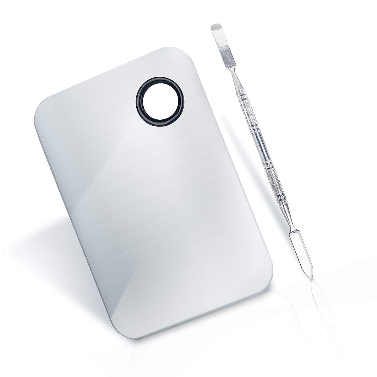 ALIOBC 2 Pcs Makeup Mixing Palette, Upgrad Stainless Steel Metal Foundation Palette with Spatula Artist Tool for Mixing Foundation Nail-Art 5.9x3.9 in