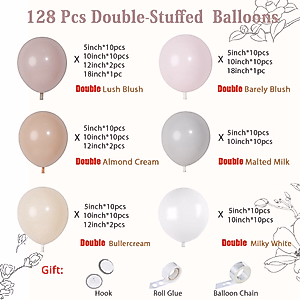 Boho Balloons Garland Arch Kit - 128PCS Double Stuffed 18/12/10/5 Inch Double Garland Kit Layer Matte White Cream Peach Pink Balloons Set for Wedding Birthday Baby Shower Party Decorations