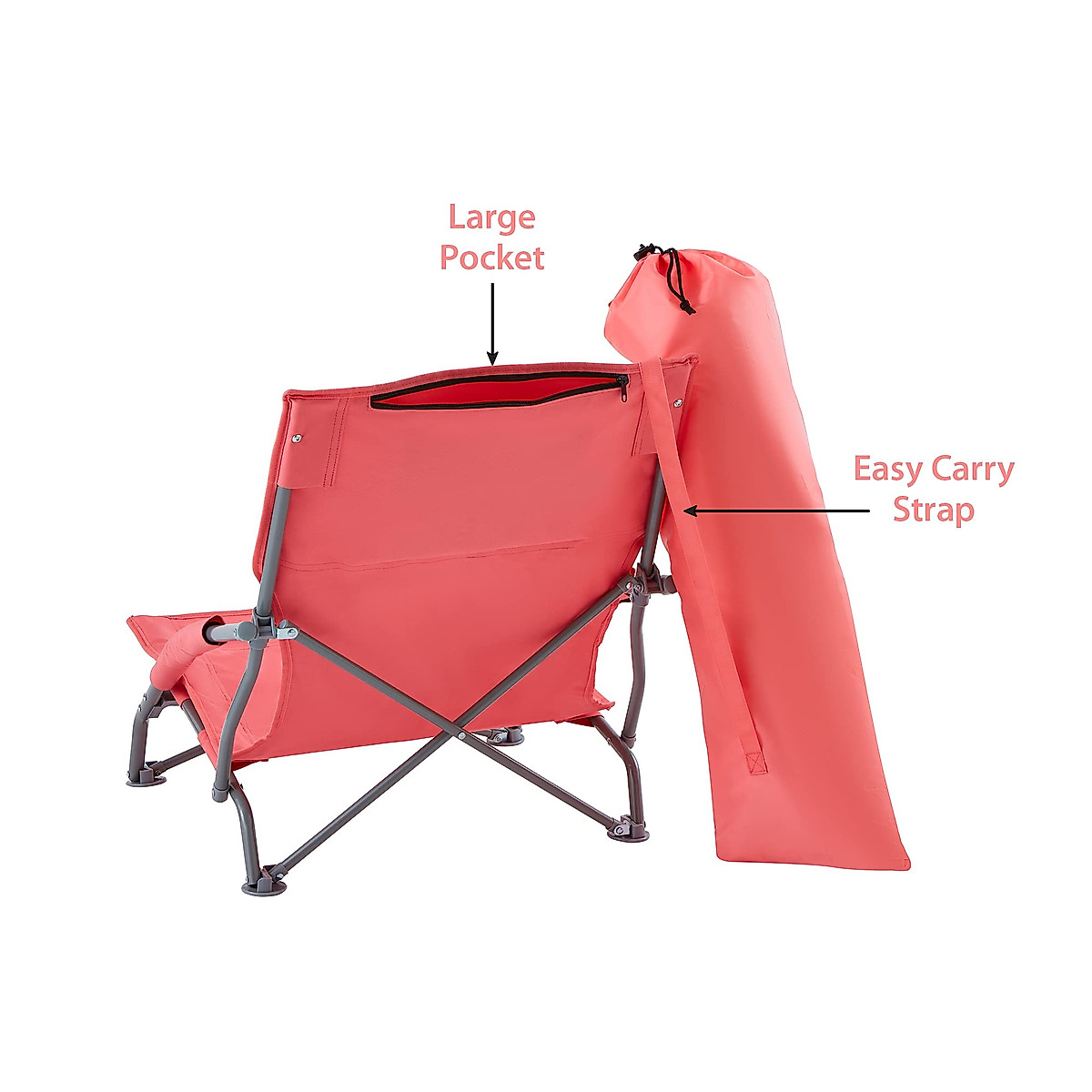 PRODUCTWORKS Maui and Sons Comfort Sling Back Bag Beach Camping Picnic Chair, 2-Pack (Coral)