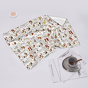 Mushroom Cute Botanic Kitchen Towels with Hanging Loop, 16x24 Inch Beige Dish Towels Bathroom Hand Towels Set of 2 Soft Absorbent Tea Towels