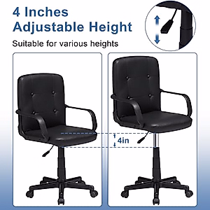 VECELO Home Office Desk Chair with Armrests,Mid Back Adjustable Height, 360-Degree Swivel, 330 Pound Capacity, Black, Set of 1